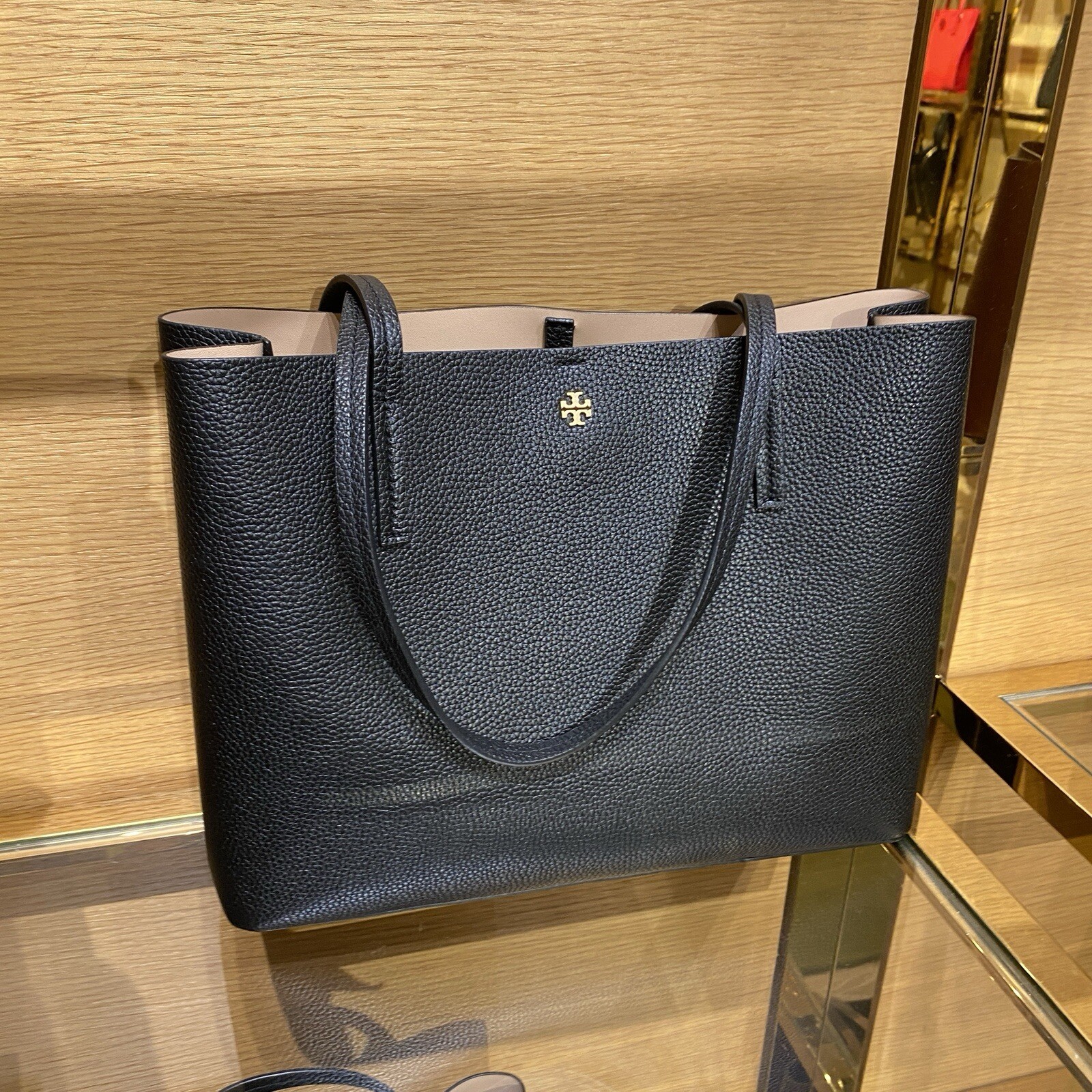 Tory Burch 170471 Blake Center Zip Tote Pebble Leather Black/Devon Sand | eBay