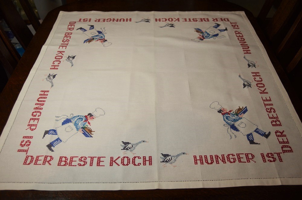 "HUNGER IS THE BEST COOK" CHEF & GEESE VTG GERMAN SAYING HAND ...