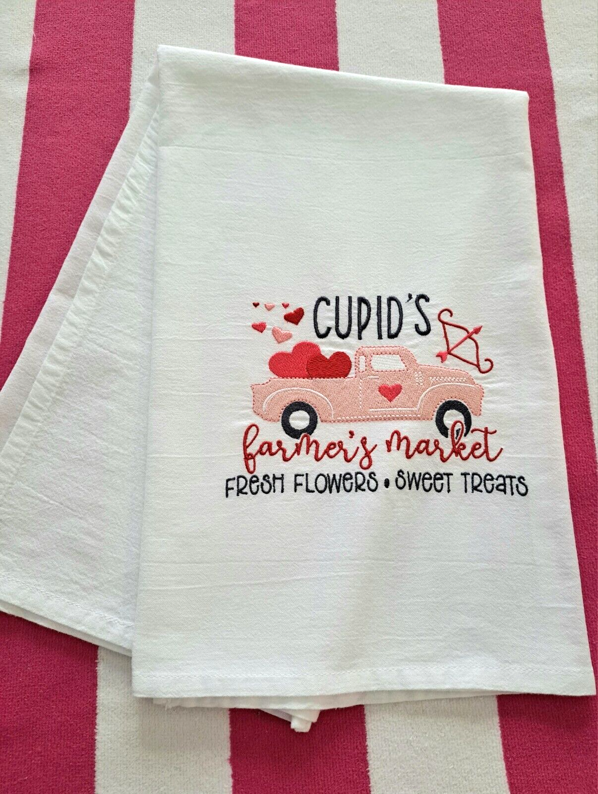 Kitchen Flour Sack Valentine's Day Towels Set Of 2 Embroidered Cupid ...