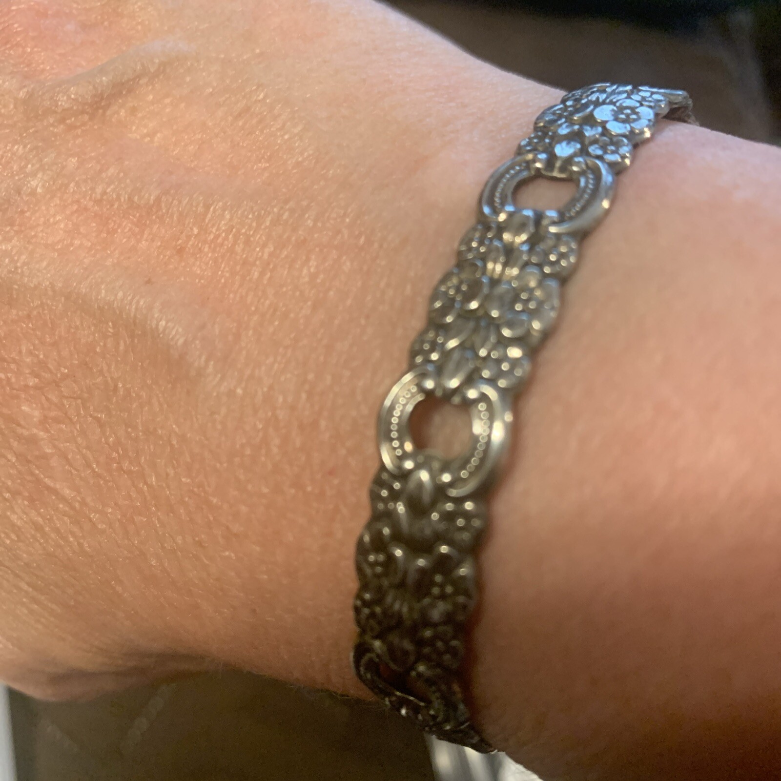 Sterling Embossed 7” Cuff Bracelet Antique 15 Grams - Gem