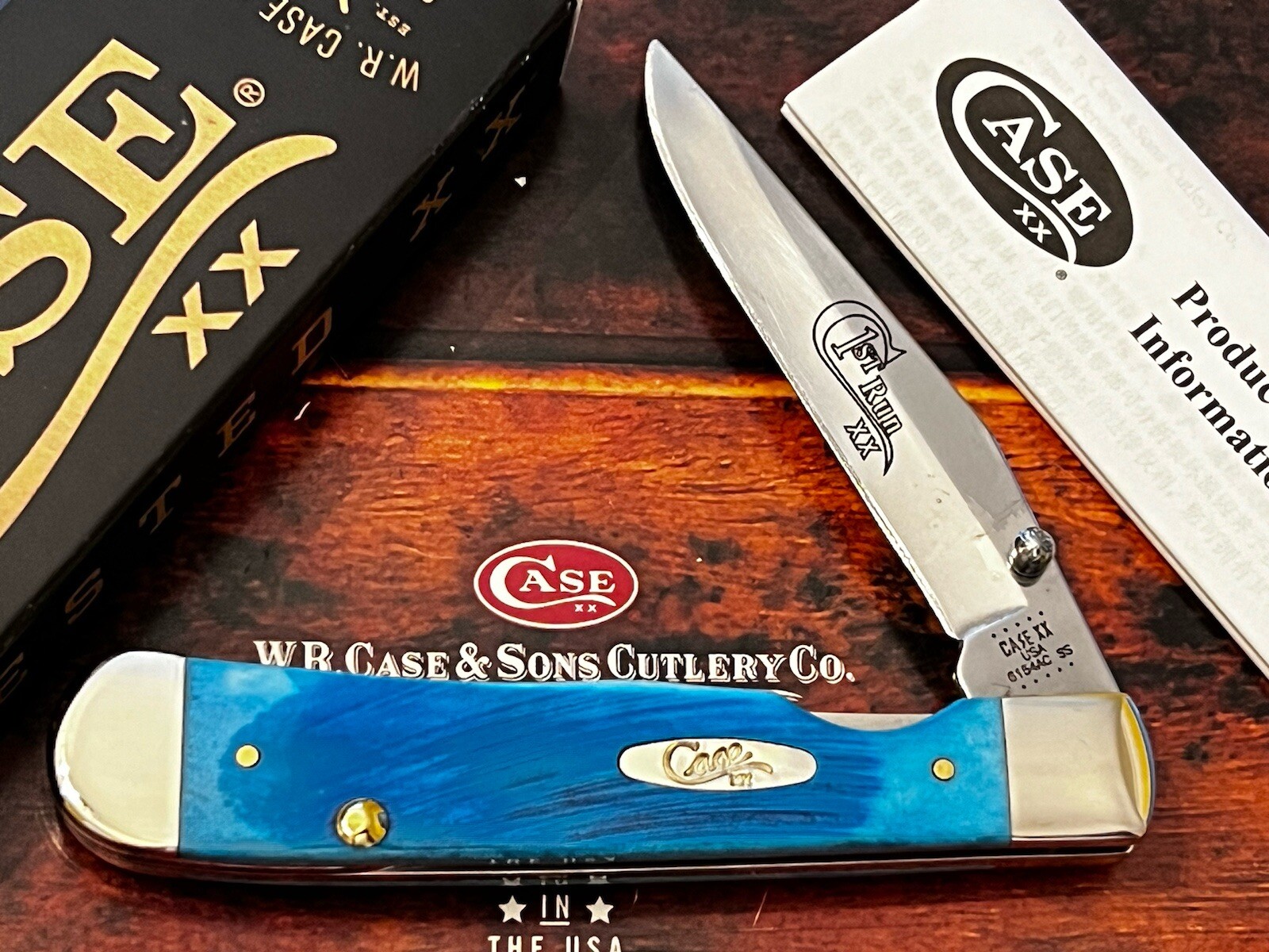 Case XX 1st Run XX Kickstart TrapperLock Blue Sawcut Bone Pocket Clip ...