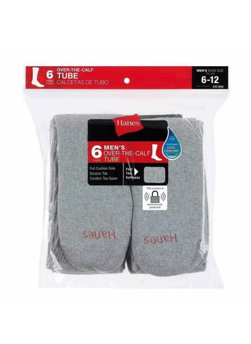 HANES MEN'S OVER THE CALF TUBE SOCKS GRAY 6 PACK SHOE SIZE 6-12 for ...