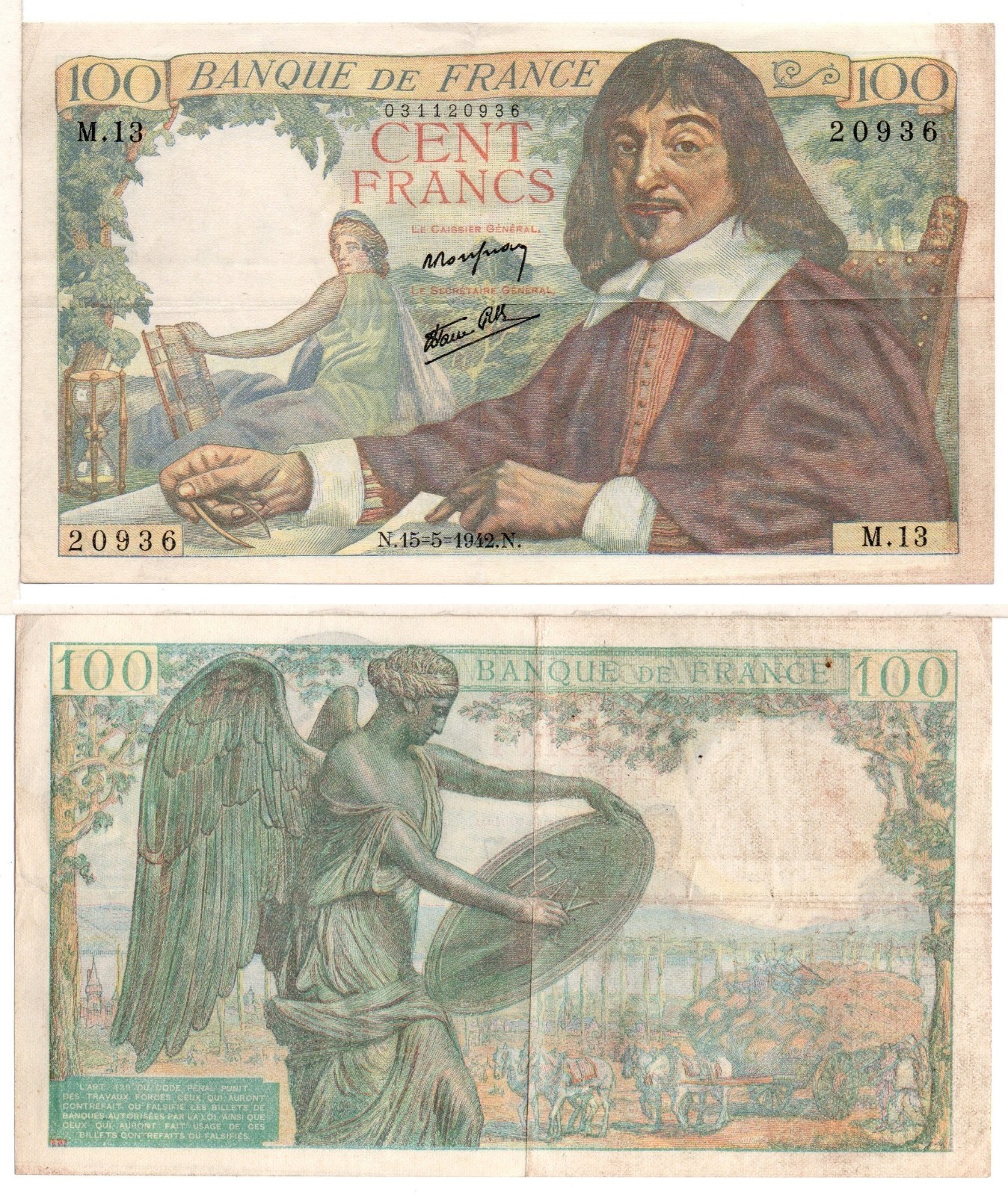 FRANCE 10 Francs German Occupation (WWII - 1942) NO PINHOLES, P-101a ...