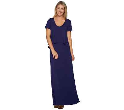 Lisa Rinna Collection Reg. Knit Maxi Dress w/Overlay - Blue Indigo ...