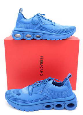 NIB Salvatore Ferragamo Mens Nima Blue Knit Lace-Up Runner Sneakers ...