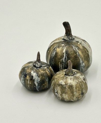Rustic Trio Of Black And Gold Mini Pumpkins. Farmhouse Style Fall Decor. | eBay