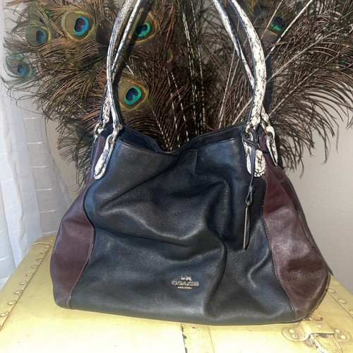 Coach Purse Black Maroon Snake Print Handles Shoulder Bag | eBay