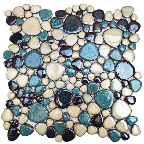 Pebble Tiles 5 Sheets, Aqua Teal Blue Mosaic Tiles for Accent Wall ...