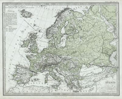 1862 Stieler Physical Map of Europe | eBay