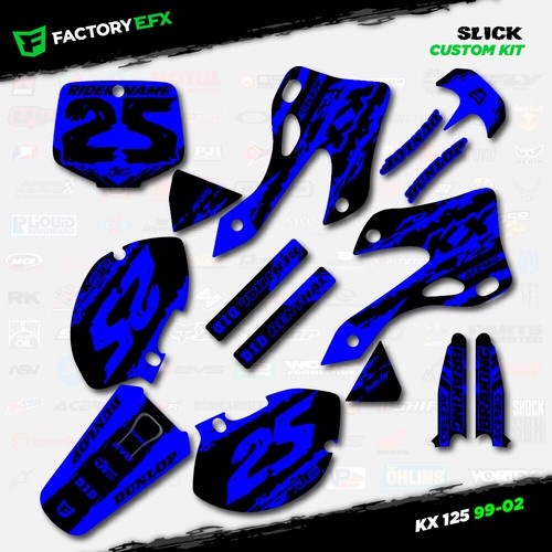 Black & Blue Slick Graphics Kit fits 99-02 Kawasaki Kx125 Kx 125 Decal ...