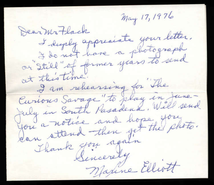 Maxine Elliott Hicks D.2000 Actress Just the Ten of Us Signed Thank You ...