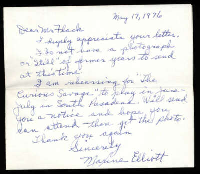 Maxine Elliott Hicks D.2000 Actress Just the Ten of Us Signed Thank You ...