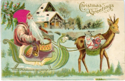 Antique Postcard Father Christmas Old World Santa Magenta Pink Robe ...