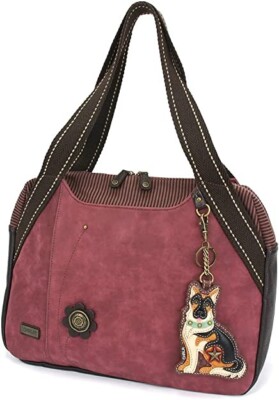 New Chala Bowling Tote Large Bag Pleather Burgundy Red GERMAN SHEPHERD ...