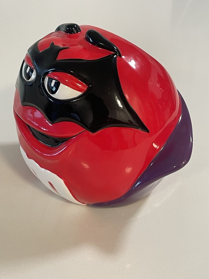 Vintage M&M Dracula Vampire Red Candy Jar Halloween Purple Cape No Lid ...