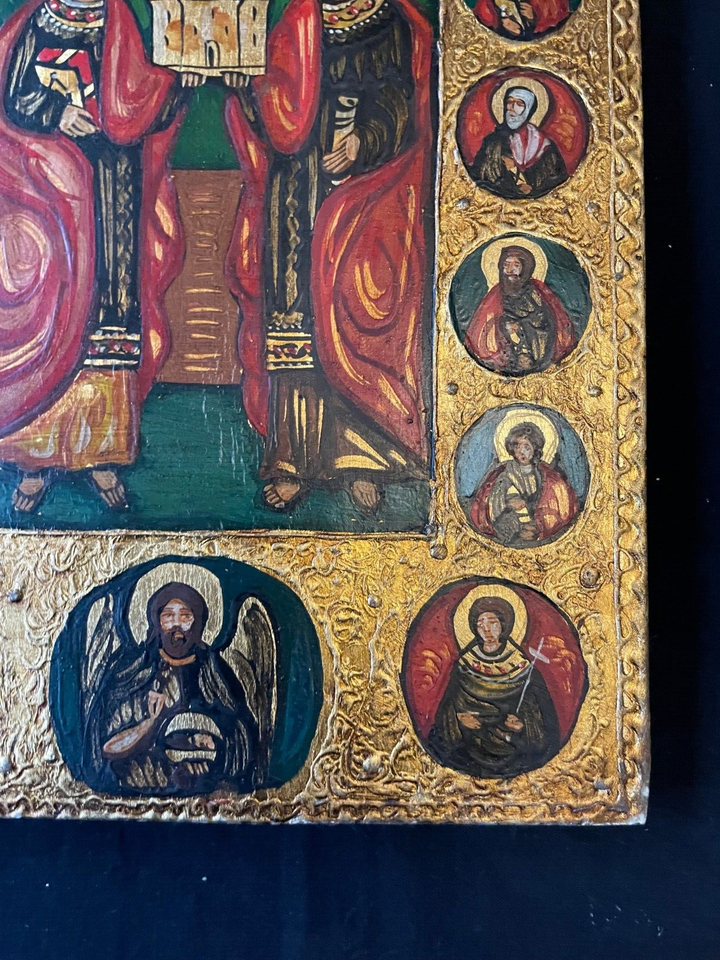 antique Bulgarian gilded handpainted Icon in good condition. Peter and ...