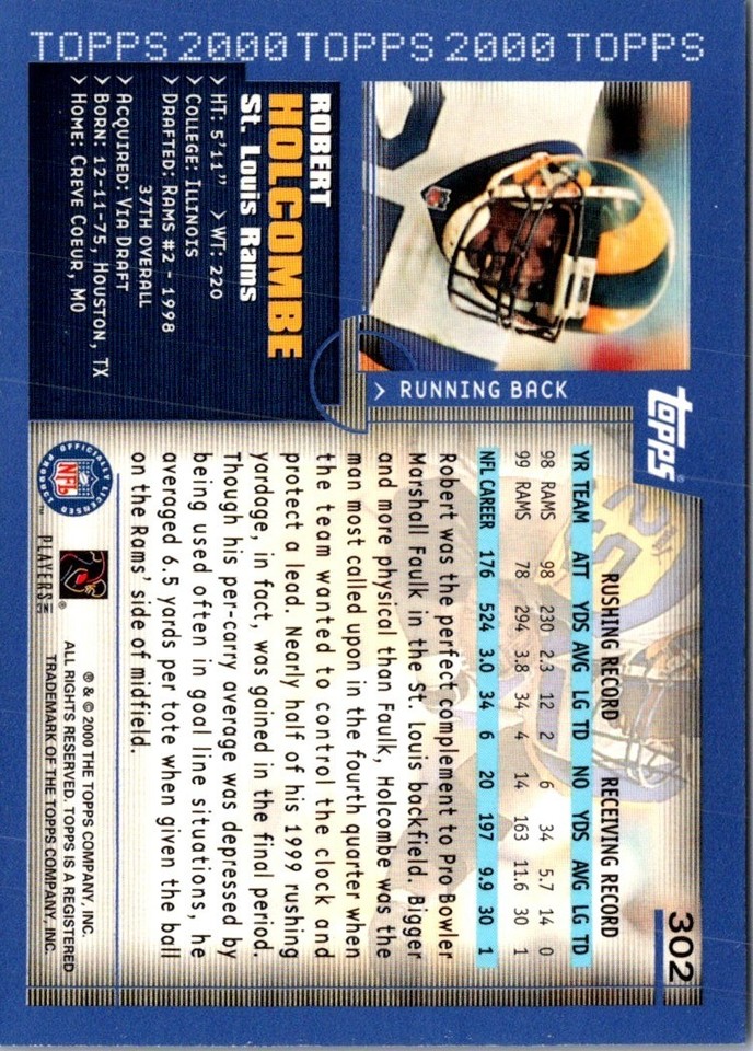 2000 Topps Robert Holcombe #302 St. Louis Rams Football Card | eBay