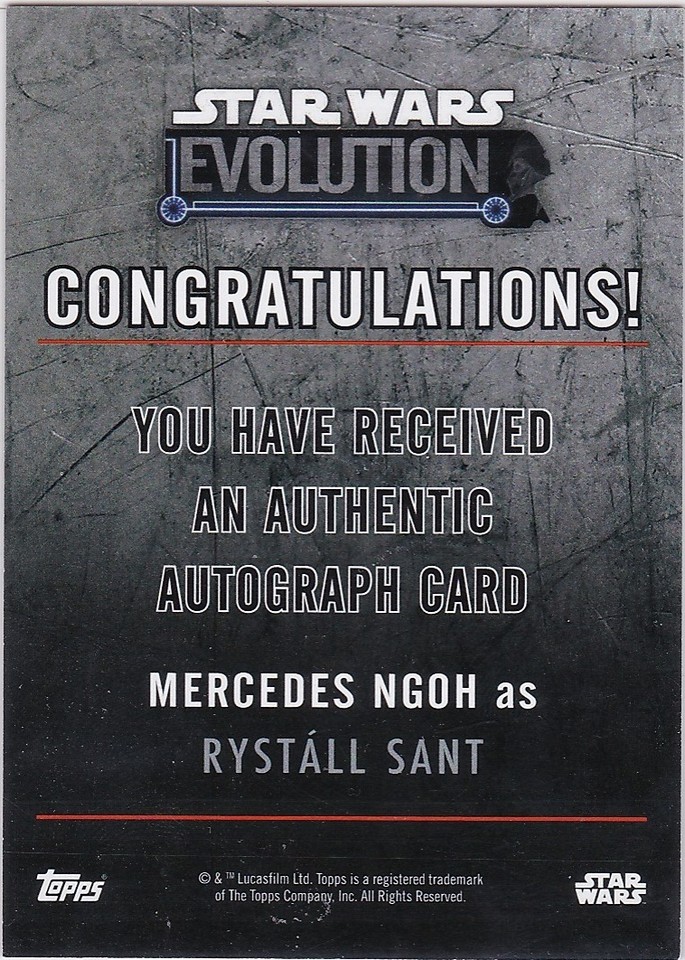 STAR WARS 2016 TOPPS EVOLUTION MERCEDES NGOH AS RYSTALL SANT AUTOGRAPH ...