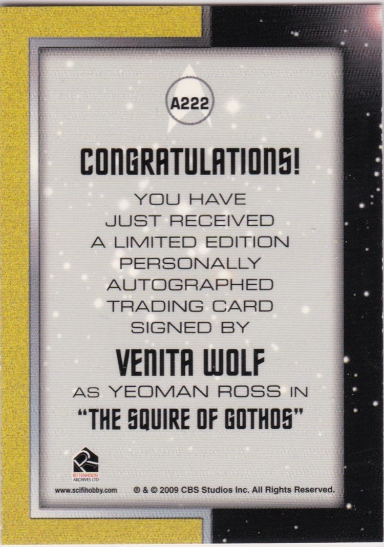 STAR TREK THE ORIGINAL SERIES ARCHIVES 2009 A222 VENITA WOLF ROSS ...