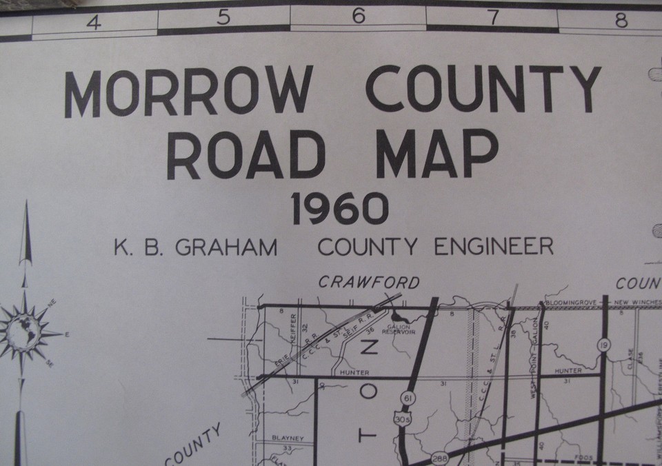 Rolled Morrow County Road Map Mt. Gilead Cardington Sparta Fulton ...