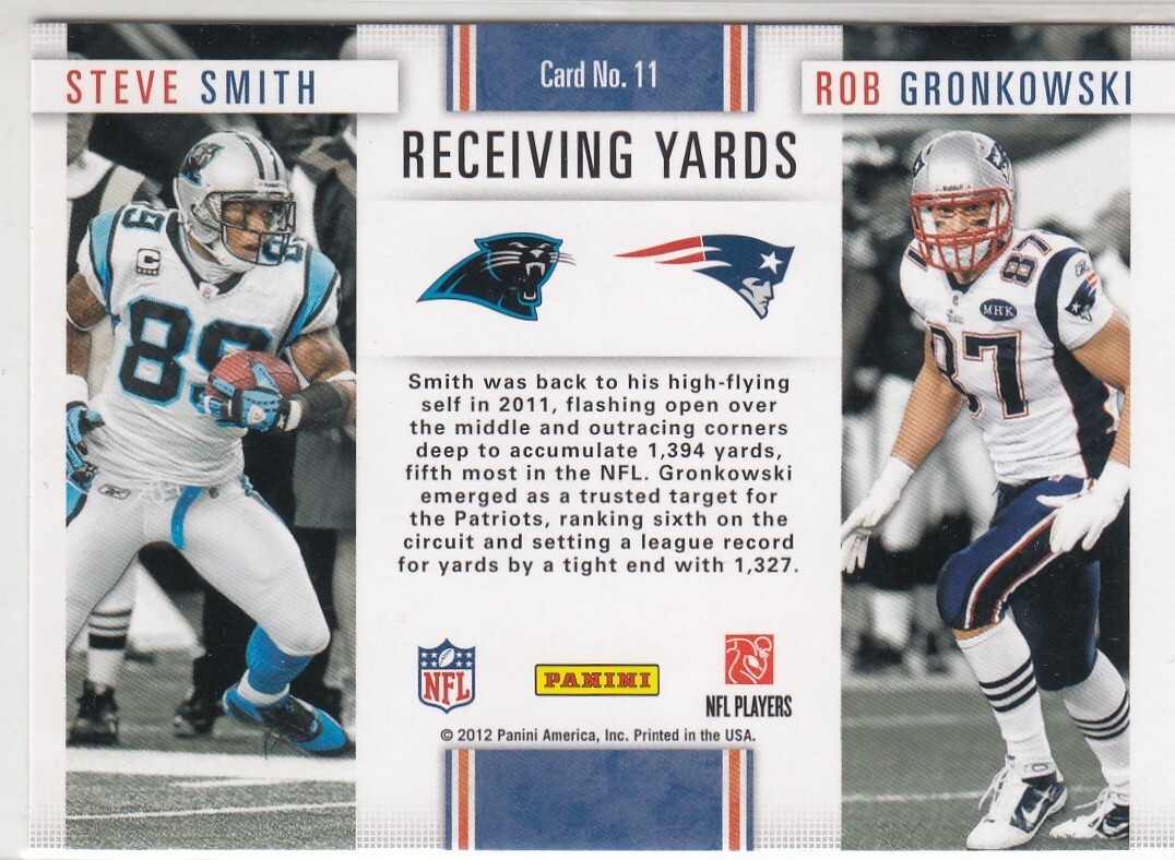 STEVE SMITH/ROB GRONKOWSKI 2012 Panini Prestige League Leaders Panthers ...