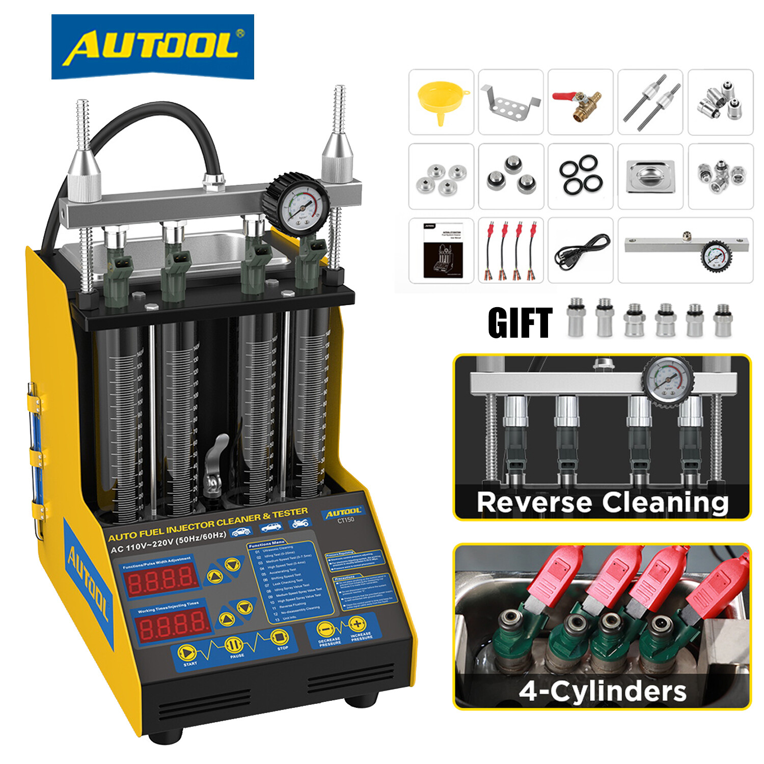 AUTOOL CT150 Ultrasonic Fuel Injector Cleaner Tester Nozzle Cleaning ...