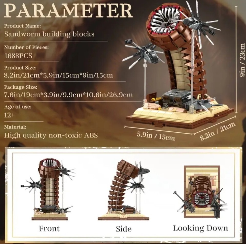 Dune Sandworm Custom Made Building Blocks Set With Ornithopters 1688pcs ...