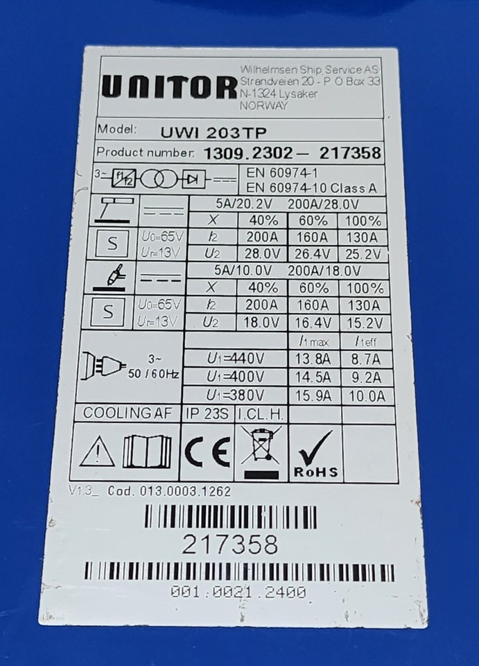 UNITOR UWI-203 TP WELDER / WELDING INVERTER MACHINE 200A 380-440V 50 ...