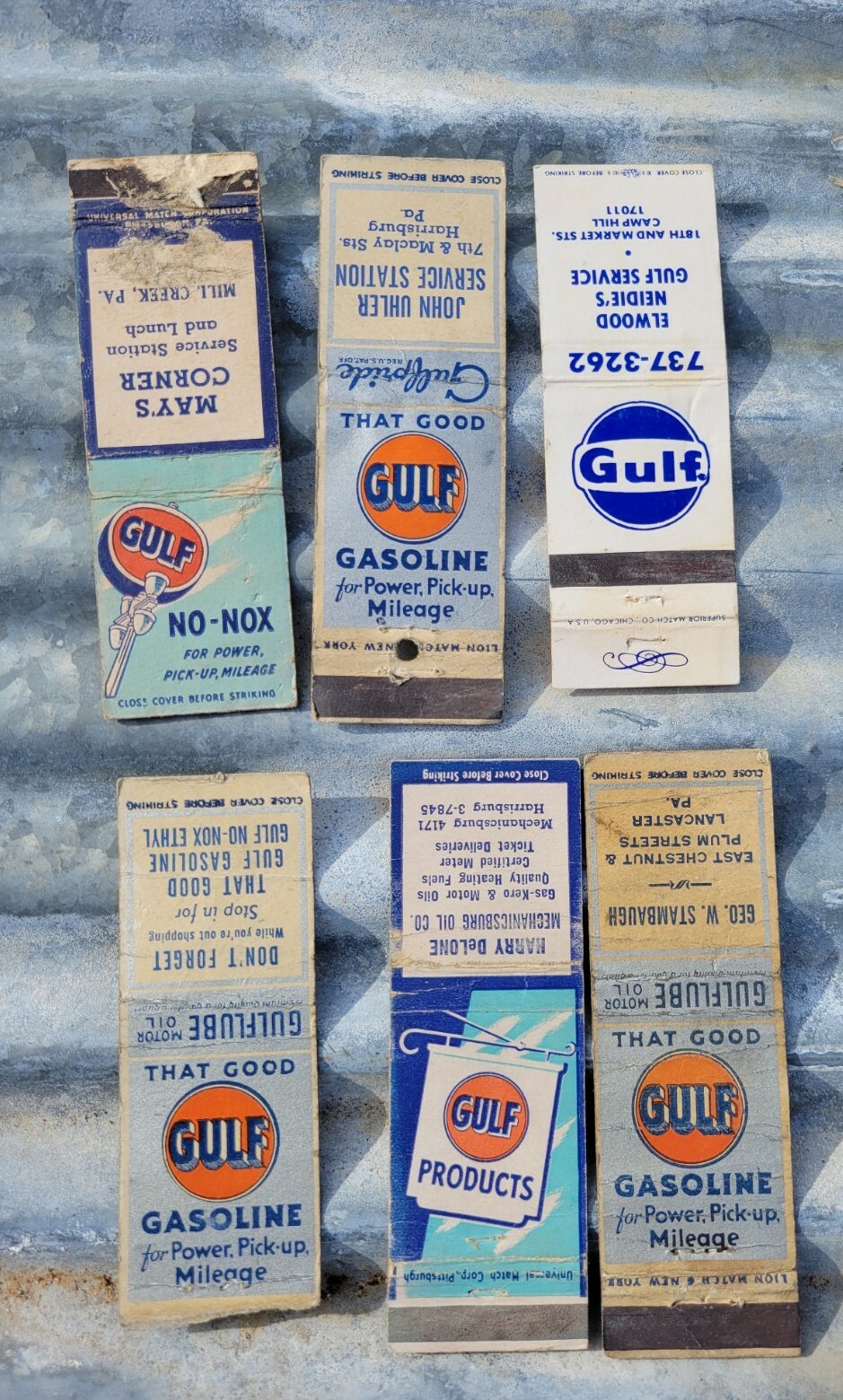 Lot of 6 Old Gulf Motor Oil Gasoline Matchbook Covers Harrisburg PA ...