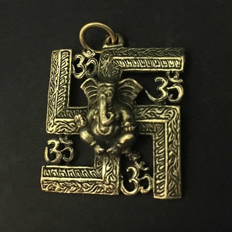 Ganesh OHM Mantras Charm Pendant Brass Hinduism Symbol Swastik | eBay