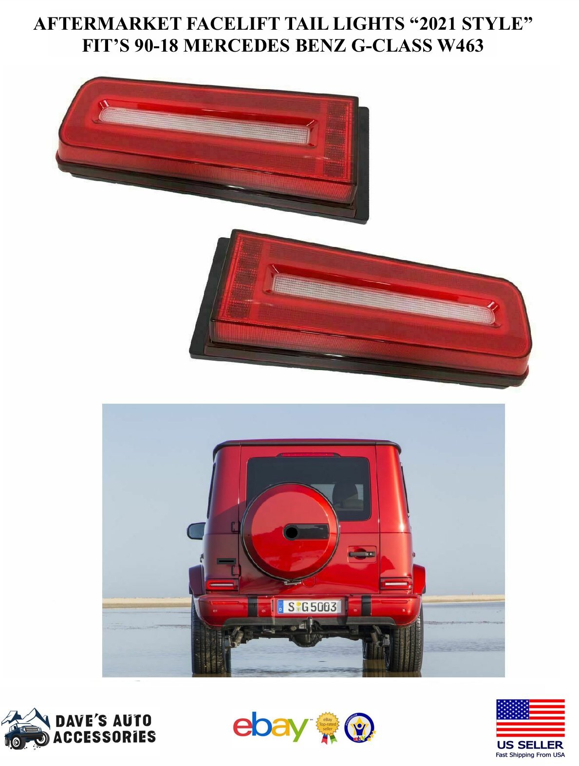 2019 + G63 LED RED TAIL LIGHTS W463 G-WAGON SIGNAL FIT 1990-2018 G500 ...