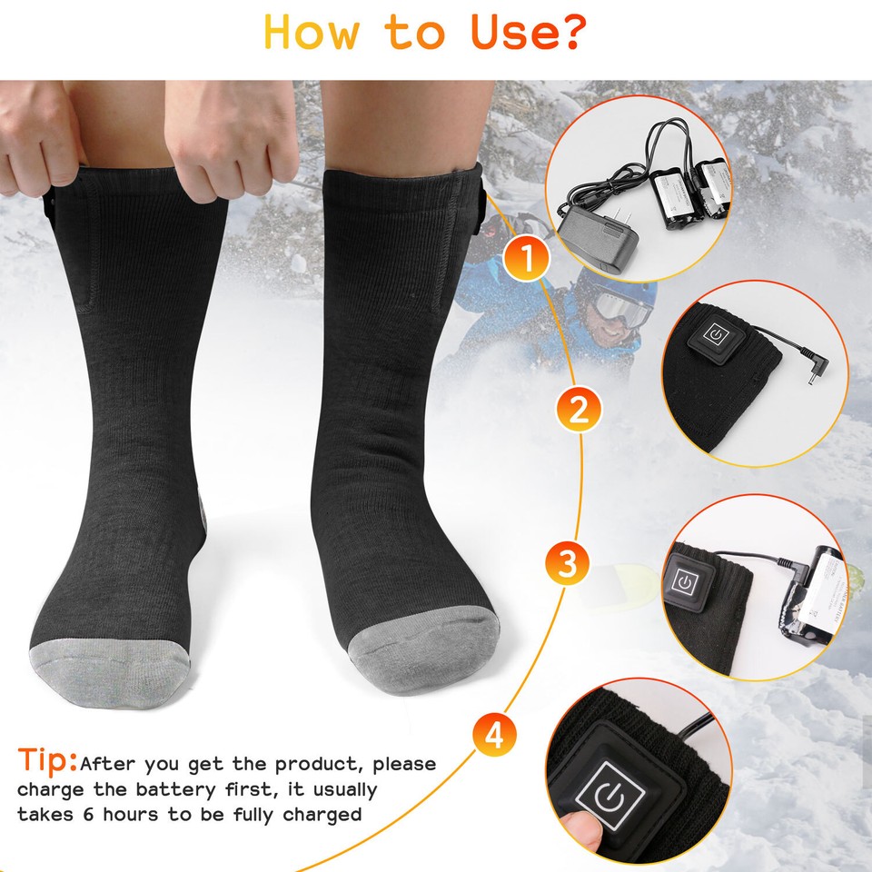 Winter Electric Heated Socks USB Battery Powered Men Warm Skiing ...