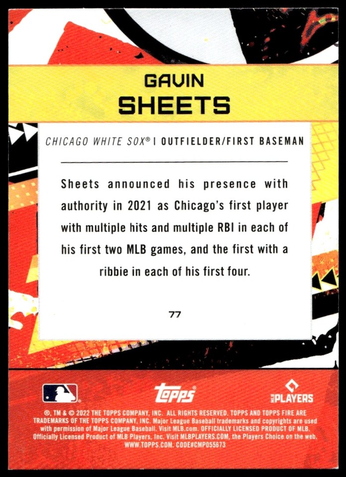 2022 Topps Fire #77 Gavin Sheets Gold Minted NM/MT | eBay