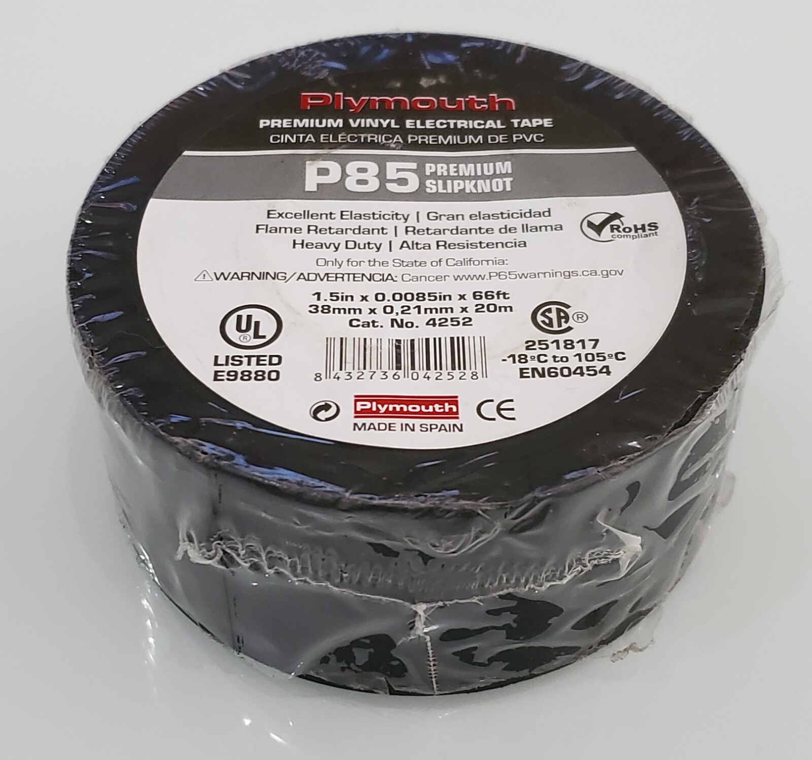 PLYMOUTH PREMIUM ELECTRICAL TAPE P85 (251817) 1.5" X 0.0085" X 66FT ...