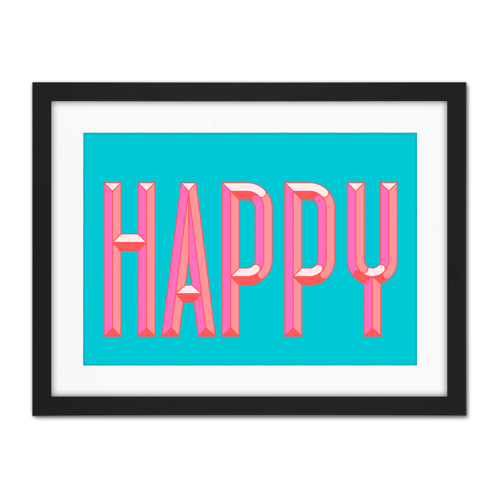 Happy Word Art Turquoise Pink Framed Wall Art Print 18X24 In | eBay