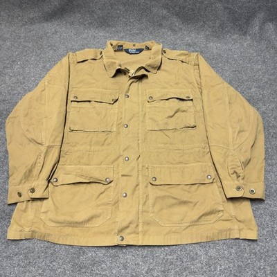 Vintage Polo Ralph Lauren Safari Epaulet Zip Canvas Jacket Brown Men ...