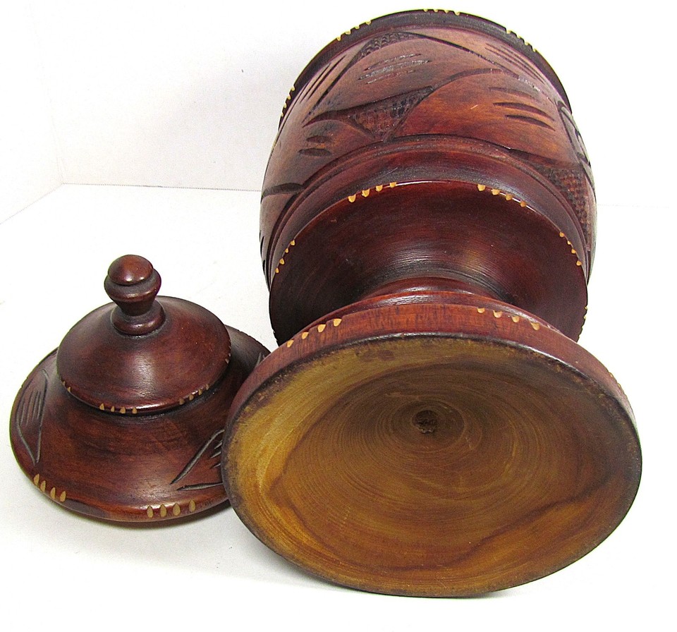 VINTAGE HANDCARVED 14" WOOD URN | eBay