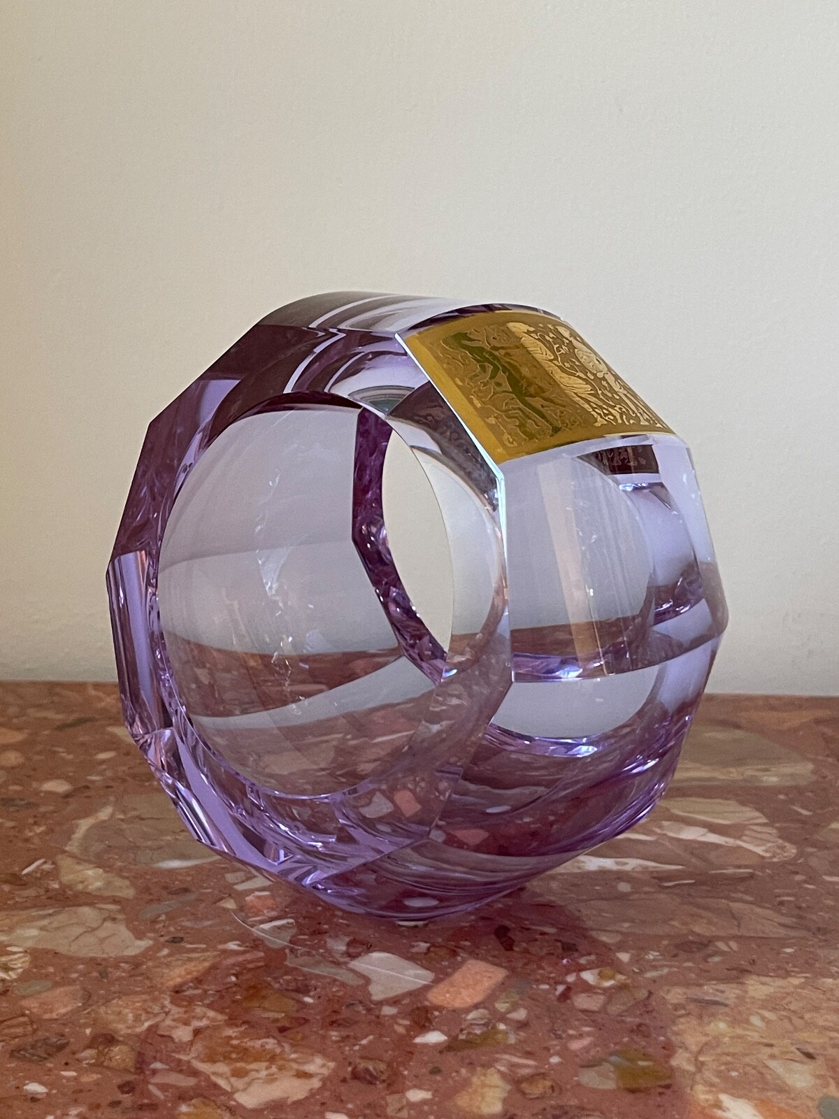 Moser Crystal Alexandrite Ikebana Art Glass Ring Vase Sculpture Gilt ...