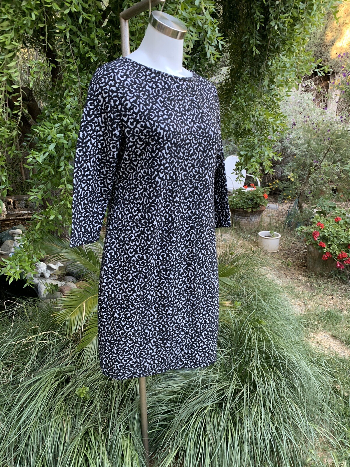 JM STUDIO BY JOHN MEYER Black White 3/4 Length Sleeve Dress Plus Sz 14 ...