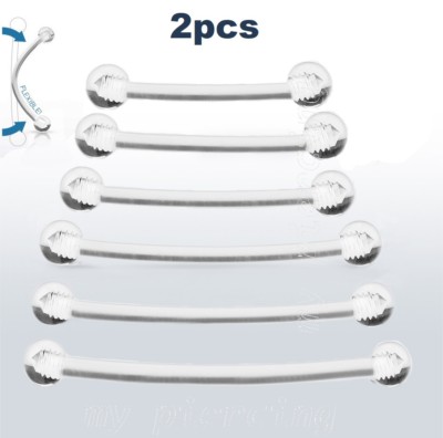 2x 16G 14G PTFE Flexible with Clear Ball End Surface Industrial Barbell ...