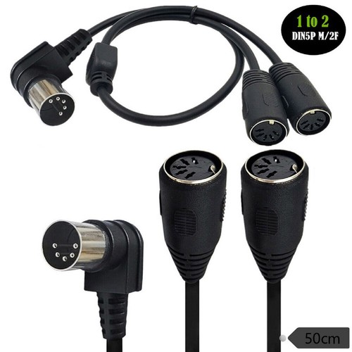 5 PIN MIDI DIN Male Right Angle Plug to 2 Female Socket Y Splitter ...