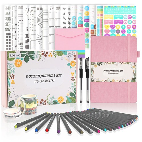 Bullet Dotted Journal Kit with Gift Box - 75pcs Journaling Supplies Set ...