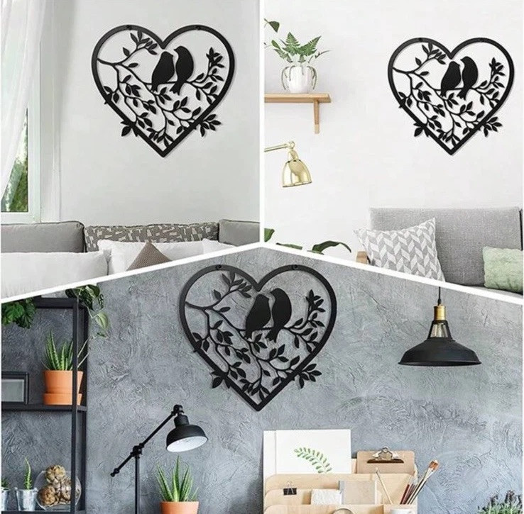 Metal Bird On Tree Branch Garden Wall Art Home Silhouette Decor Outdoor ...
