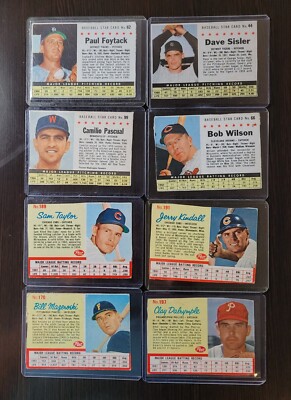 8 LOT OF1961/1962 POST CEREAL BASEBALL CARDS CUBS PIRATES TIGERS ...