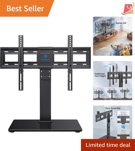 Swivel TV Stand Metal Tabletop 37-75" Adjustable Holds 99lbs Tempered ...