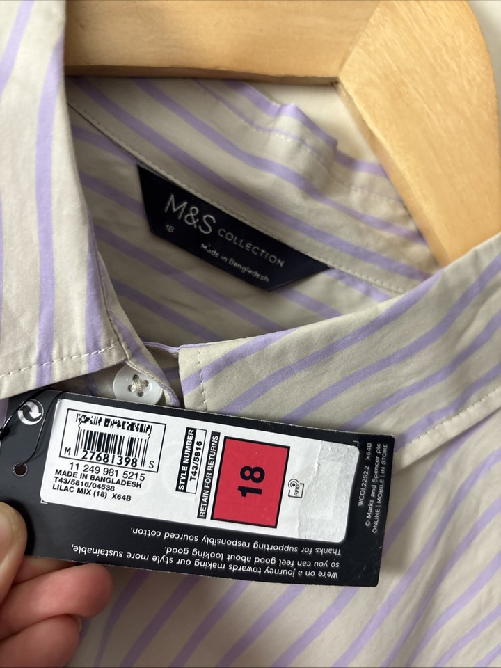 Marks & Spencer Beige Lilac Striped Cotton Shirt / Overshirt Size UK 18 ...