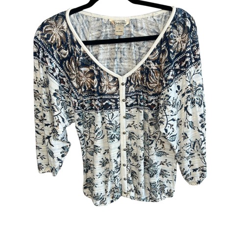 Lucky Brand Blue Tan Batik Boho Hippie Chic Peasant Top Size XSmall | eBay