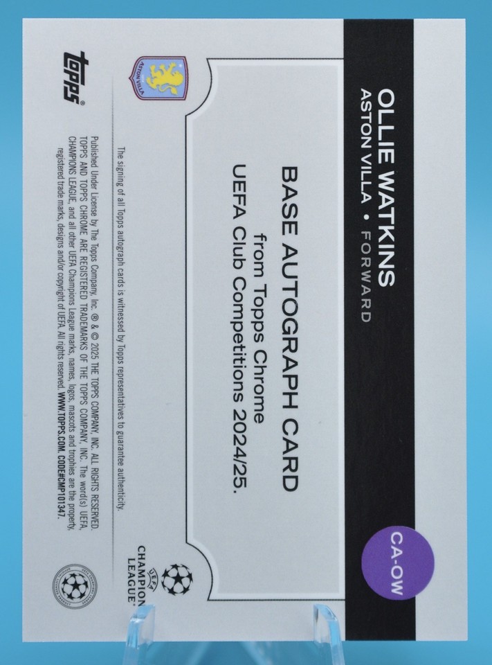 2024-25 Topps Chrome UCC Ollie Watkins Orange Geometric Refractor Auto ...