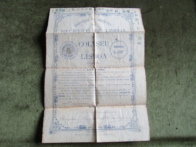 Rare Obligation 10000 Reis For the Construction of The Lisbon Coliseum ...