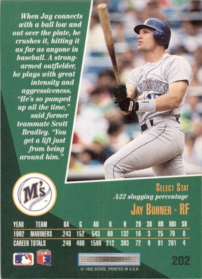 1993 Select Jay Buhner Seattle Mariners #202 Baseball Card | eBay